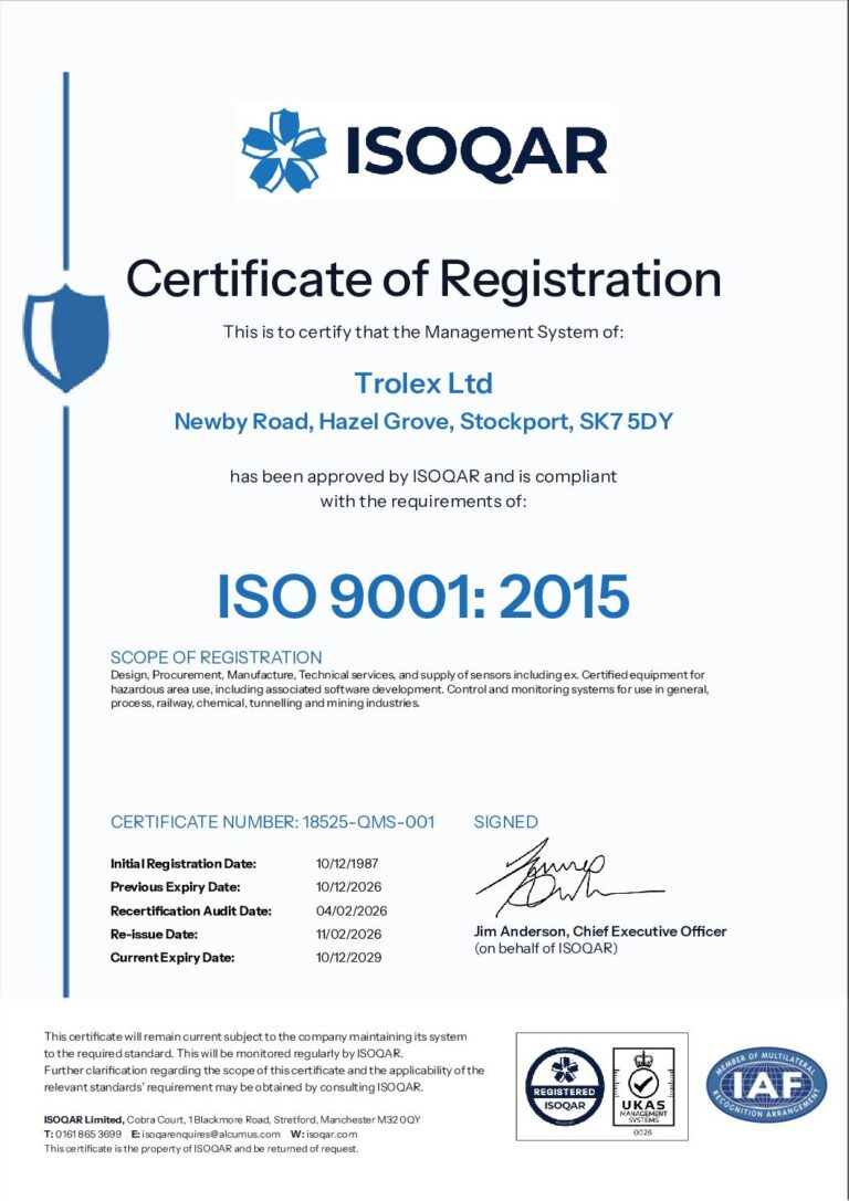 Alcumus ISOQAR Certificate of Registration – ISO 9001 – Trolex